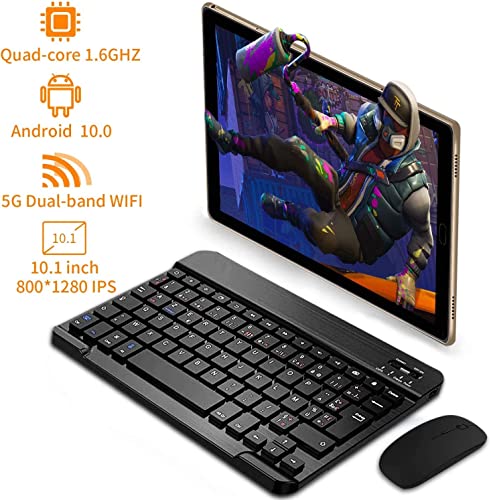 2023 Newest Tablet with Keyboard 10 Inch, Android Tablet Newest Octa-core Processor, 64GB ROM + 4GB RAM Storage, 256GB Expandable, 2 in 1 Tablet with Dual WiFi network, 1920x1200 HD Display -Gold