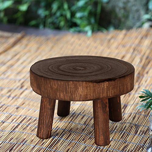 Mini Wooden Stool Display Stand Potted Plant Shelf Succulents Bonsai Rack, Wood Grain Flower Pot Holder Potted Rack Planter Supports Plant Holder Indoor Outdoor for Home, Garden, Patio Decor(Black S)