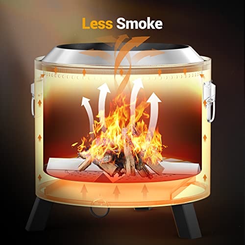 Rock&Rocker 19“ Smokeless Fire Pit, Firepits for Outside Wood Burning, 304 Stainless Steel, Outdoor Bonfire, with Removable Ash Pan & Waterproof Cover Bag, for Camping, Backyard, BBQ