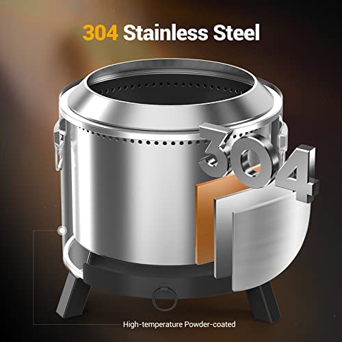 Rock&Rocker 19“ Smokeless Fire Pit, Firepits for Outside Wood Burning, 304 Stainless Steel, Outdoor Bonfire, with Removable Ash Pan & Waterproof Cover Bag, for Camping, Backyard, BBQ