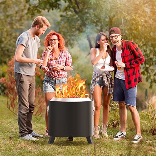 Rock&Rocker 19“ Smokeless Fire Pit, Firepits for Outside Wood Burning, 304 Stainless Steel, Outdoor Bonfire, with Removable Ash Pan & Waterproof Cover Bag, for Camping, Backyard, BBQ