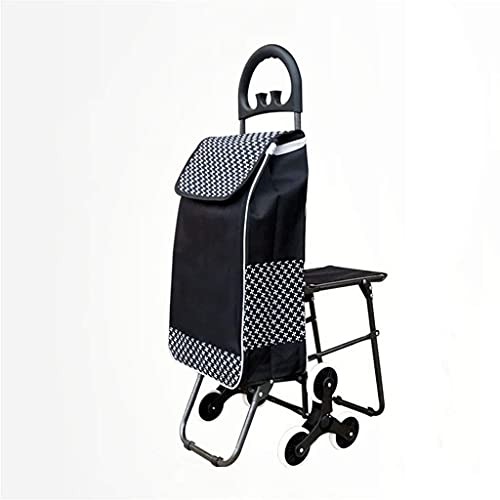 Shopping Trolley on Wheels Multi Function Shopping Cart Trip Portable Elderly People Can Be Folded with Chair Lever Car Trolley Storage Hand Trucks,Brown ,