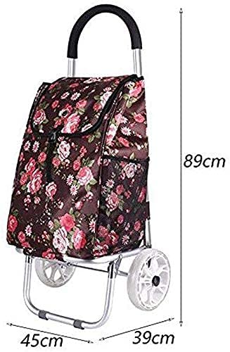 Shopping Trolley on Wheels Multi Function Shopping Cart Pull Rod Car Aluminum Alloy Fold Portable Groceries,Effort Trolley Baggage Pull Rod Trailer Storage Hand Trucks,Brown ,Shopping Tr