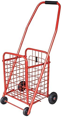 Shopping Trolley on Wheels Multi Function Shopping Cart Portable Folding Wrought Iron Trolley Luggage Trailer Special Spray Treatment Intimate Basket Buckle Storage Hand Trucks,Black,88Cm ,S