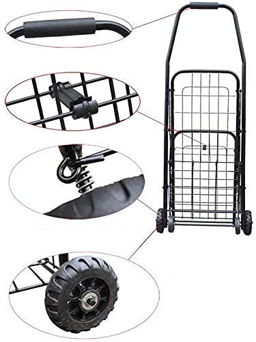 Shopping Trolley on Wheels Multi Function Shopping Cart Portable Folding Wrought Iron Trolley Luggage Trailer Special Spray Treatment Intimate Basket Buckle Storage Hand Trucks,Black,88Cm ,S