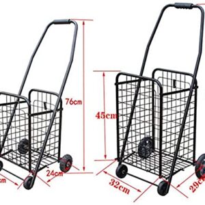 Shopping Trolley on Wheels Multi Function Shopping Cart Portable Folding Wrought Iron Trolley Luggage Trailer Special Spray Treatment Intimate Basket Buckle Storage Hand Trucks,Black,88Cm ,S