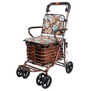 shopping trolley on wheels multi function shopping cart the elderly cart little pull car elderly wheelbarrow can push to sit foldable walker four scooter storage hand trucks,gold flower ,