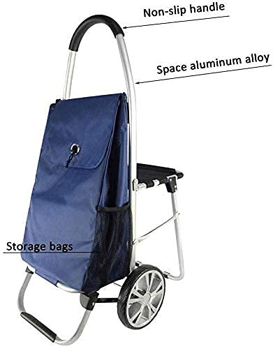 Shopping Trolley on Wheels Multi Function Shopping Cart with Seat Folding Collapsible Trolley Portable Non-Slip Handle Bearing Gravity Enhanced Storage Hand Trucks,Red,60 * 100Cm ,Sh