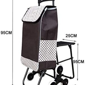 Shopping Trolley on Wheels Multi Function Shopping Cart Trolley Old Age Handcart Stair Climber with Hook Handle Seat Removable Waterproof Canvas Bag Storage Hand Trucks,Black,A ,Shopping Trol