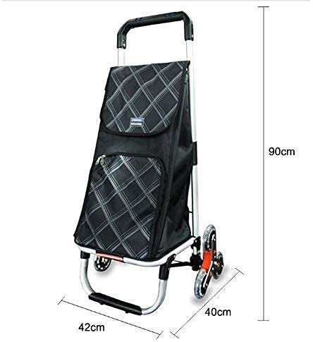 Shopping Trolley on Wheels Multi Function Shopping Cart Aluminum Climbing Stairs with 6 Round Folding Trolley Storage Hand Trucks,Black ,