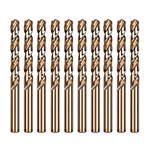 Cobalt Drill Bits, M35 HSS Metal Jobber Length Twist Drill Bit Set, Suitable for Drilling in Hard Metal, Stainless Steel, Cast Iron (1/4 in (10pcs))