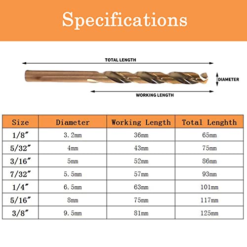 2pcs 5mm Metric M35 Cobalt Steel Heat Resistant Twist Drill Bit Straight Shank to Cut Through Hard Metals, 5% Cobalt M35 Grade HSS-CO