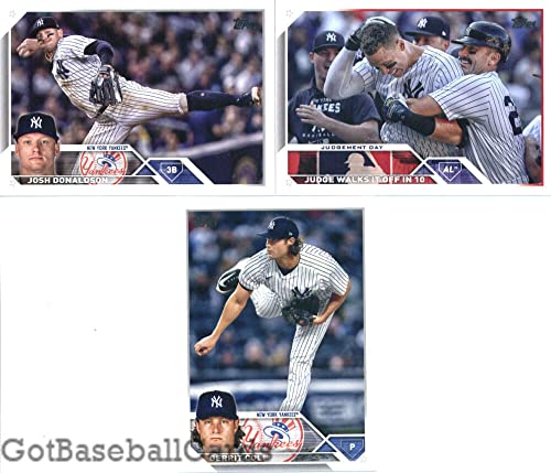 2023 Topps Series 1 New York Yankees Team Set of 9 Cards: Gerrit Cole(#45), Aaron Judge(#62), Josh Donaldson(#64), Oswald Peraza(#94), Nestor Cortes(#143), Isiah Kiner-Falefa(#162), Andrew Benintendi(#197), Aaron Judge(#245), Gleyber Torres(#299) - GotBas