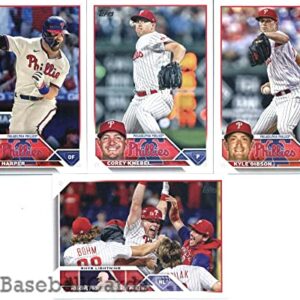 2023 Topps Series 1 Philadelphia Phillies Team Set of 13 Cards: Bryce Harper(#3), Corey Knebel(#28), Kyle Gibson(#96), Alec Bohm(#128), Noah Syndergaard(#145), Darick Hall(#209), Rhys Hoskins(#221), Brandon Marsh(#237), Rhys Hoskins(#248), Mark Appel(#259