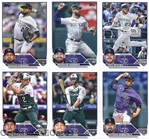 2023 topps series 1 colorado rockies team set of 9 cards: brian serven(#41), c.j. cron(#63), antonio senzatela(#99), randal grichuk(#110), yonathan daza(#122), kris bryant(#158), brendan rodgers(#287), ryan mcmahon(#301), german márquez(#325) - gotbasebal