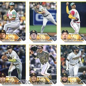 2023 Topps Series 1 San Diego Padres Team Set of 10 Cards: Juan Soto(#1), Brandon Drury(#14), Fernando Tatis Jr.(#23), Trent Grisham(#26), Jorge Alfaro(#46), Ha-Seong Kim(#57), Blake Snell(#208), Jake Cronenworth(#224), Yu Darvish(#279), Jorge Alfaro(#303