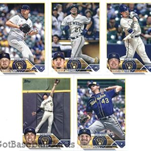 2023 Topps Series 1 Milwaukee Brewers Team Set of 11 Cards: Tyrone Taylor(#61), Ethan Small(#87), Keston Hiura(#104), Willy Adames(#106), Eric Lauer(#109), Christian Yelich(#192), Corbin Burnes(#225), Taylor Rogers(#233), Aaron Ashby(#281), Luis Urías(#32