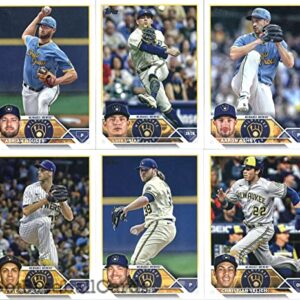 2023 Topps Series 1 Milwaukee Brewers Team Set of 11 Cards: Tyrone Taylor(#61), Ethan Small(#87), Keston Hiura(#104), Willy Adames(#106), Eric Lauer(#109), Christian Yelich(#192), Corbin Burnes(#225), Taylor Rogers(#233), Aaron Ashby(#281), Luis Urías(#32