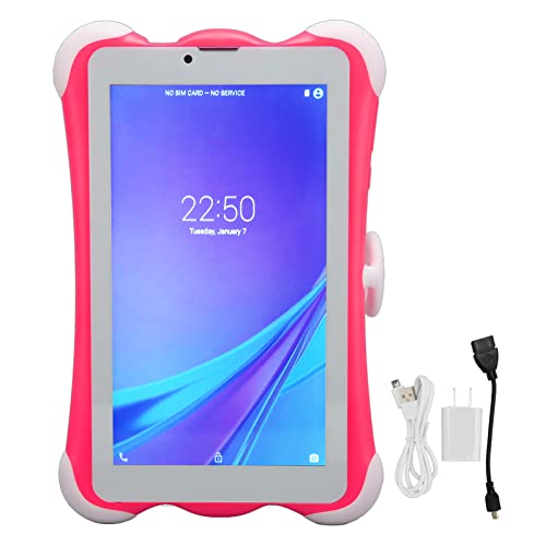 soobu Kids Tablet, 6000mAh Rechargeable Battery 128GB Expandable Storage Toddler Tablet 100‑240V Dual SIM Dual Standby 7 Inch 1280x800 for Play (US Plug)