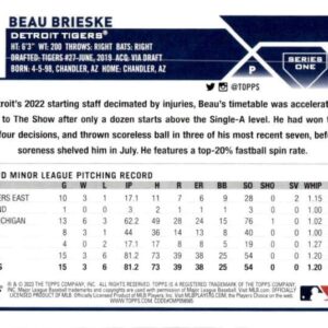 2023 TOPPS #184 BEAU BRIESKE DETROIT TIGERS BASEBALL OFFICIAL TRADING CARD OF THE MLB