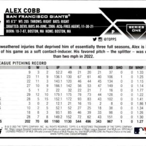 2023 TOPPS #108 ALEX COBB SAN FRANCISCO GIANTS BASEBALL OFFICIAL TRADING CARD OF THE MLB