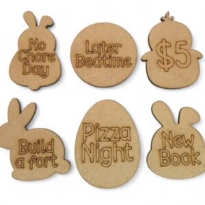 Easter Egg Tokens 30ct with Gift Bag, Personalized Tokens Available, Real Wood with 30 different engraved sayings, 6 designs, Natural Color, Easter Tokens for Kids, Activity Token (CUSTOM Token)