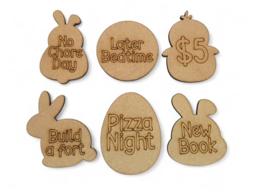 Easter Egg Tokens 30ct with Gift Bag, Personalized Tokens Available, Real Wood with 30 different engraved sayings, 6 designs, Natural Color, Easter Tokens for Kids, Activity Token (CUSTOM Token)