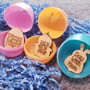 Easter Egg Tokens 30ct with Gift Bag, Personalized Tokens Available, Real Wood with 30 different engraved sayings, 6 designs, Natural Color, Easter Tokens for Kids, Activity Token (CUSTOM Token)