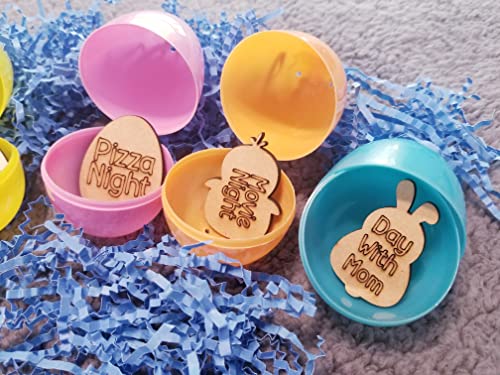 Easter Egg Tokens 30ct with Gift Bag, Personalized Tokens Available, Real Wood with 30 different engraved sayings, 6 designs, Natural Color, Easter Tokens for Kids, Activity Token (CUSTOM Token)