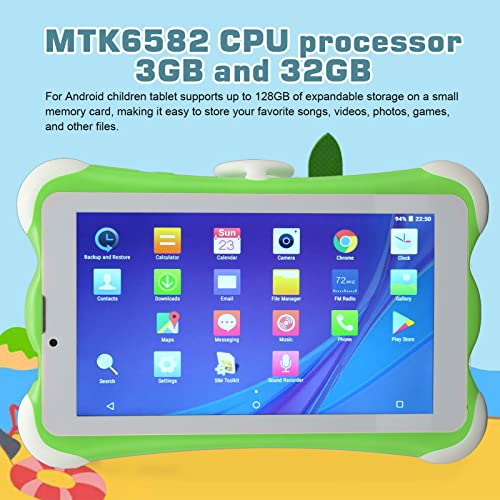 VINGVO Kids Tablet, Tablet Dual SIM Eye Protection Green 6000mah Rechargeable Battery RAM 3GB ROM 32GB 7 Inch for Home (US Plug)