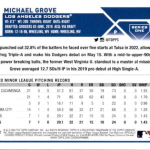 2023 Topps #15 Michael Grove Los Angeles Dodgers (RC - Rookie Card) NM-MT MLB Baseball