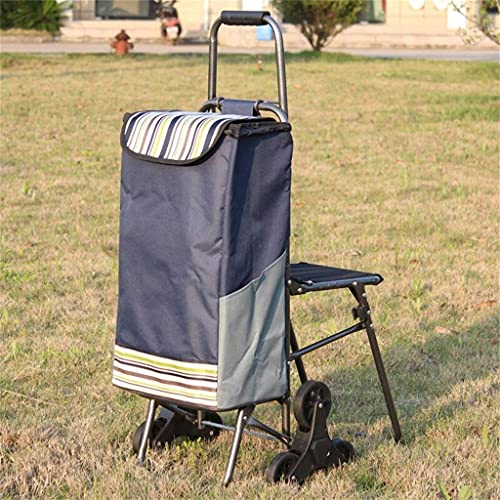 Shopping Trolley on Wheels Multi Function Shopping Cart Climbing Stairs Cart/Folding Cart/Portable Pull Cart/Hand Trailer/Pull Rod Car/with Stool Can Sit/Stool Storage Hand Trucks,Blue ,Shoppin