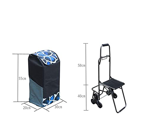 Shopping Trolley on Wheels Multi Function Shopping Cart Climbing Stairs Cart/Folding Cart/Portable Pull Cart/Hand Trailer/Pull Rod Car/with Stool Can Sit/Stool Storage Hand Trucks,Blue ,Shoppin