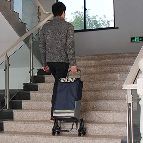 Shopping Trolley on Wheels Multi Function Shopping Cart Climbing Stairs Cart/Folding Cart/Portable Pull Cart/Hand Trailer/Pull Rod Car/with Stool Can Sit/Stool Storage Hand Trucks,Blue ,Shoppin