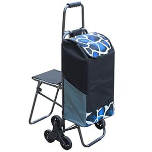 Shopping Trolley on Wheels Multi Function Shopping Cart Climbing Stairs Cart/Folding Cart/Portable Pull Cart/Hand Trailer/Pull Rod Car/with Stool Can Sit/Stool Storage Hand Trucks,Blue ,Shoppin