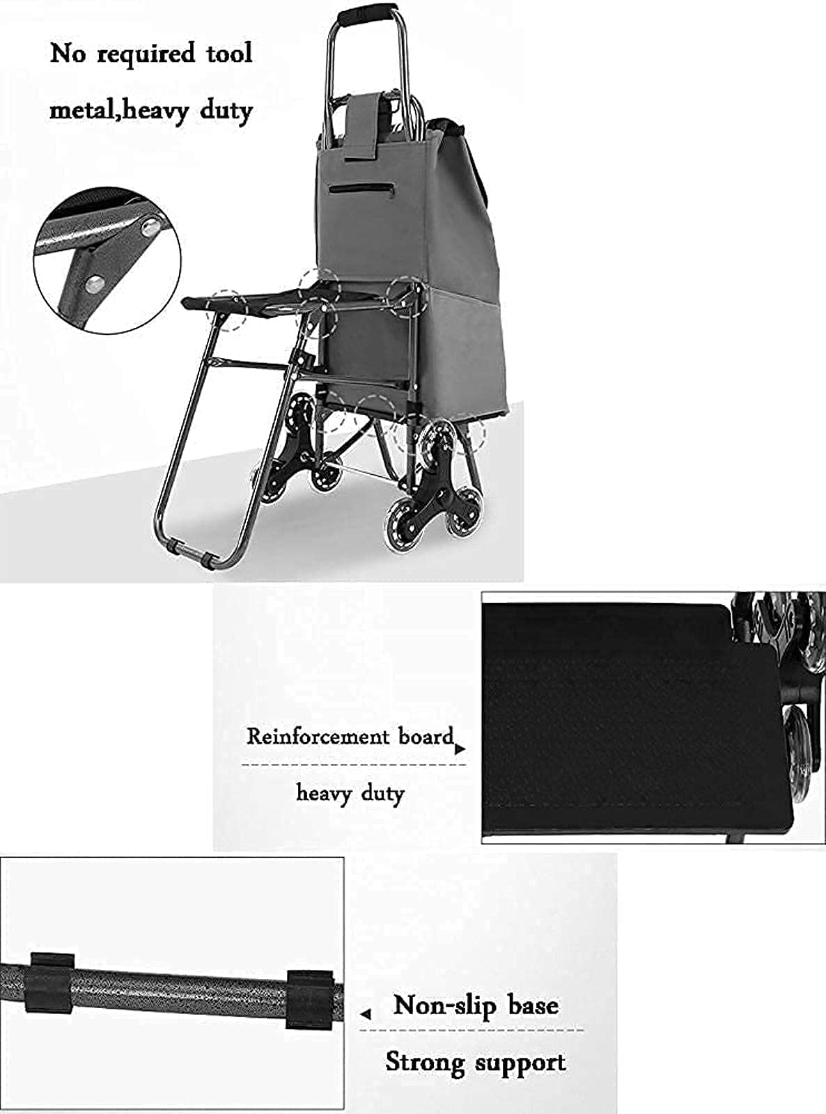 Shopping Trolley on Wheels Portable Shopping Cart Convenient Multi-Function Shopping Cart Climbing Stairs Folding Luggage with Chair Portable Side Bag Density Hand Trucks