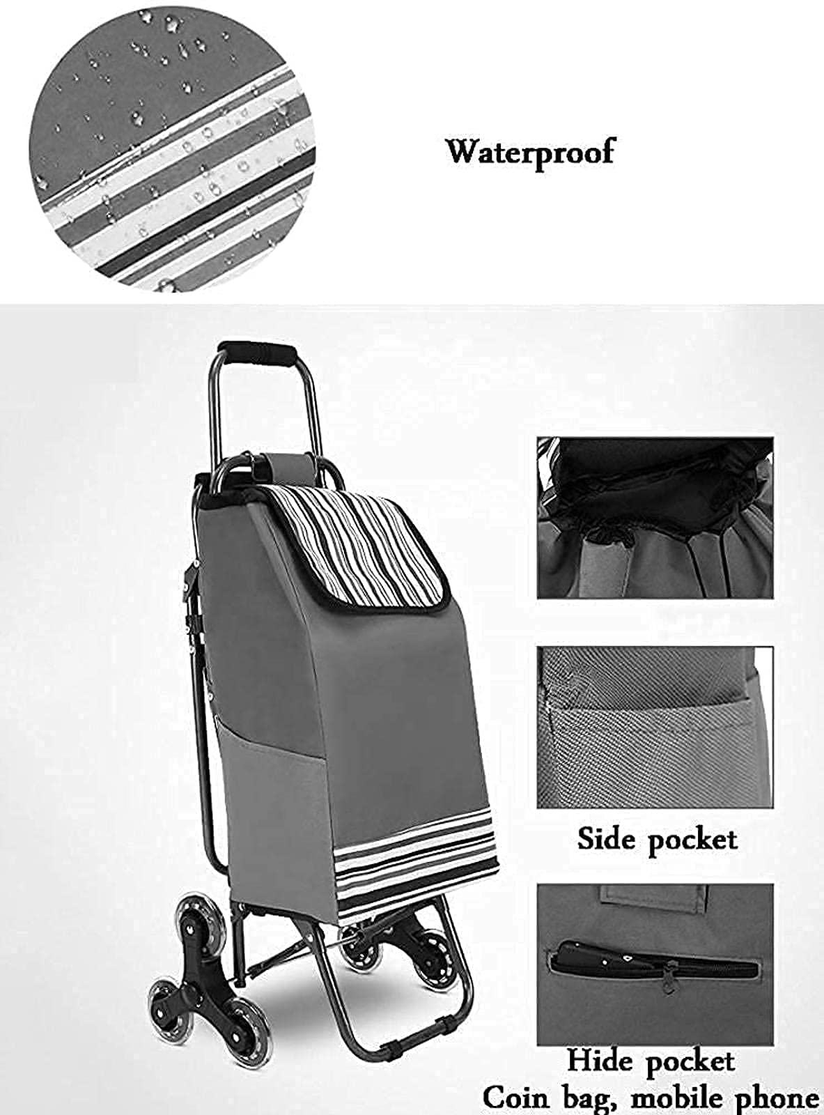 Shopping Trolley on Wheels Portable Shopping Cart Convenient Multi-Function Shopping Cart Climbing Stairs Folding Luggage with Chair Portable Side Bag Density Hand Trucks