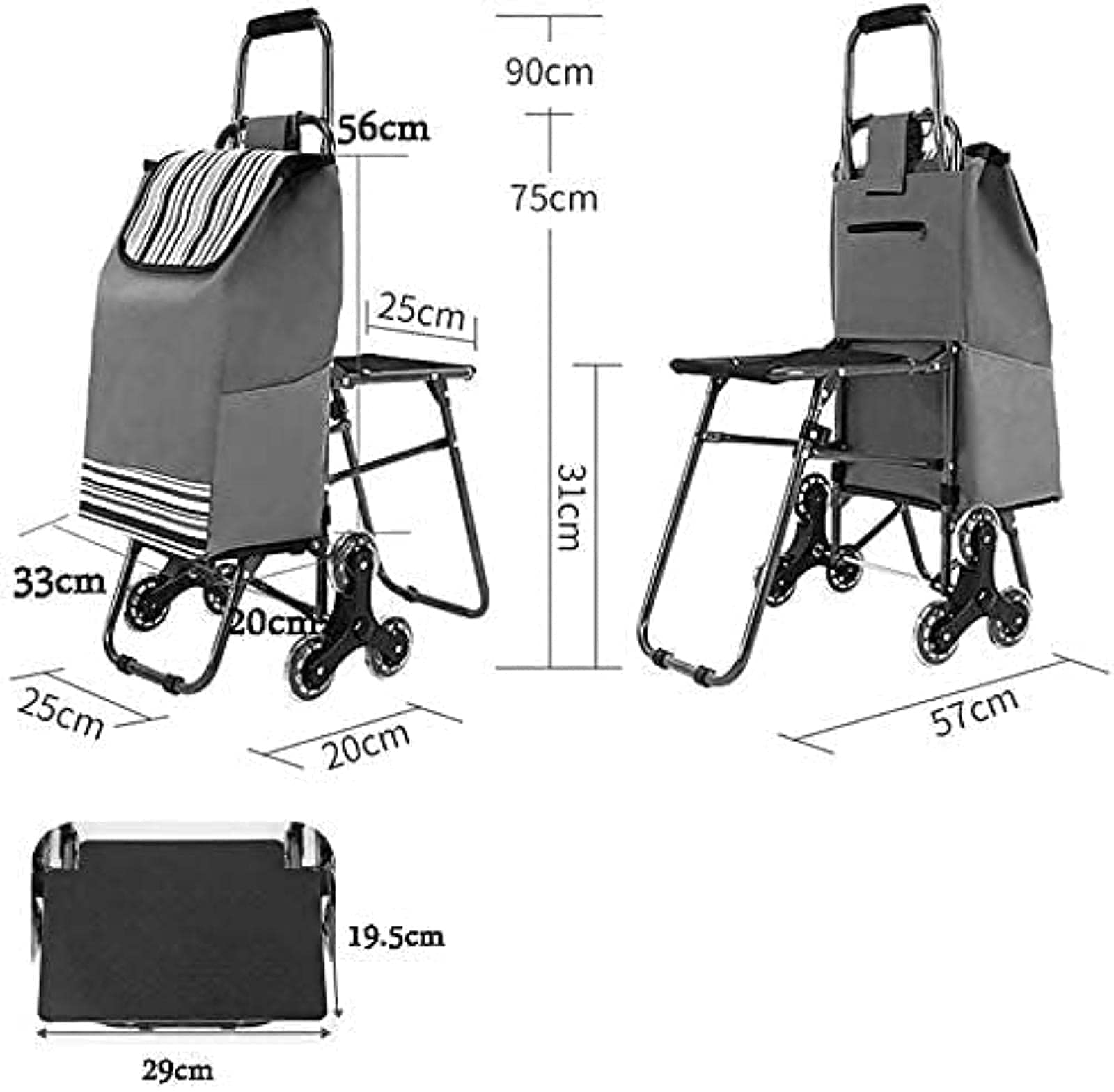 Shopping Trolley on Wheels Portable Shopping Cart Convenient Multi-Function Shopping Cart Climbing Stairs Folding Luggage with Chair Portable Side Bag Density Hand Trucks