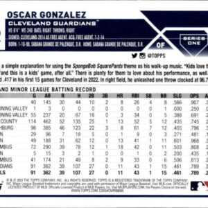 2023 TOPPS #119 OSCAR GONZALEZ RC CLEVELAND GUARDIANS BASEBALL OFFICIAL TRADING CARD OF THE MLB