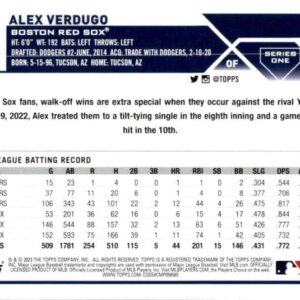 2023 TOPPS #146 ALEX VERDUGO BOSTON RED SOX BASEBALL OFFICIAL TRADING CARD OF THE MLB