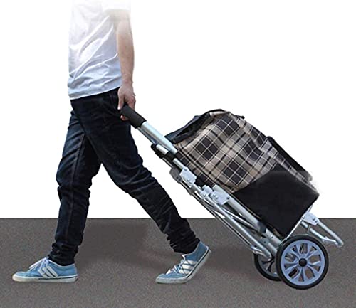 Shopping Trolley on Wheels Multi Function Shopping Cart Reinforced Aluminum Alloy Folding Portable Trolley Anti-Skid Handle Bearing Gravity Enhanced Storage Hand Trucks,Black ,