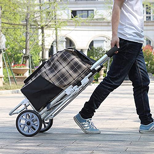 Shopping Trolley on Wheels Multi Function Shopping Cart Reinforced Aluminum Alloy Folding Portable Trolley Anti-Skid Handle Bearing Gravity Enhanced Storage Hand Trucks,Black ,