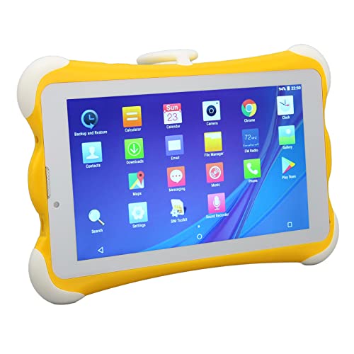 Rosvola WiFi Tablet for Kids, Yellow 7 Inch MTK6582 CPU Processor Easy Access 6000mAh Battery Kids Tablet HD Screen 3GB+32GB for Reading (US Plug)