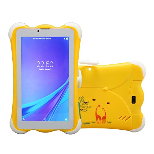 Rosvola WiFi Tablet for Kids, Yellow 7 Inch MTK6582 CPU Processor Easy Access 6000mAh Battery Kids Tablet HD Screen 3GB+32GB for Reading (US Plug)