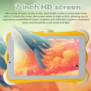 Rosvola WiFi Tablet for Kids, Yellow 7 Inch MTK6582 CPU Processor Easy Access 6000mAh Battery Kids Tablet HD Screen 3GB+32GB for Reading (US Plug)