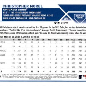 2023 TOPPS #308 CHRISTOPHER MOREL RC CHICAGO CUBS BASEBALL OFFICIAL TRADING CARD OF THE MLB