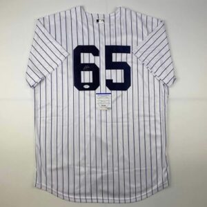 autographed/signed nestor cortes new york pinstripe baseball jersey psa/dna coa