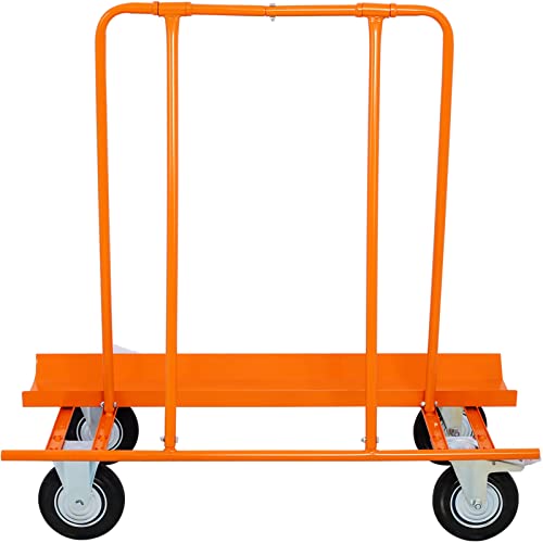 Heavy Duty Panel Dolly Cart with 4 Swivel Wheels, Dolly 1800lbs Load Capacity Handling Sheetrock, Casters with Brake, Rolling Dolly（Orange）