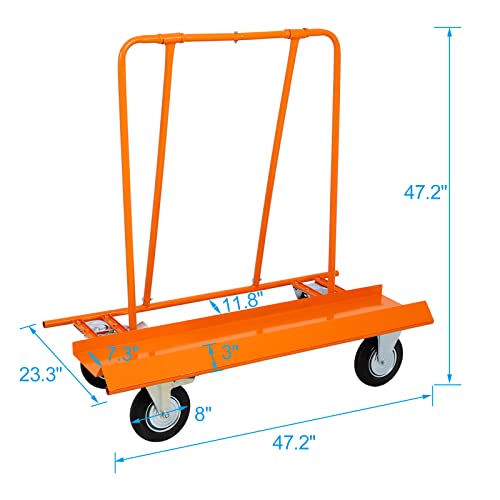 Heavy Duty Panel Dolly Cart with 4 Swivel Wheels, Dolly 1800lbs Load Capacity Handling Sheetrock, Casters with Brake, Rolling Dolly（Orange）