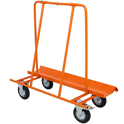 Heavy Duty Panel Dolly Cart with 4 Swivel Wheels, Dolly 1800lbs Load Capacity Handling Sheetrock, Casters with Brake, Rolling Dolly（Orange）